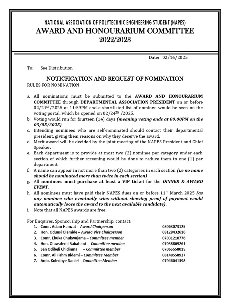 Engineering Student Award Nomination | PDF | Engineering