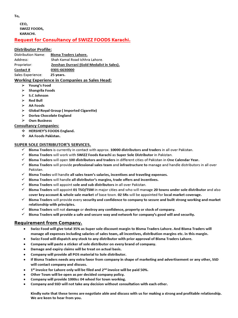 Request For Consultancy For SWIZZ FOODS Karachi | PDF | Economies ...