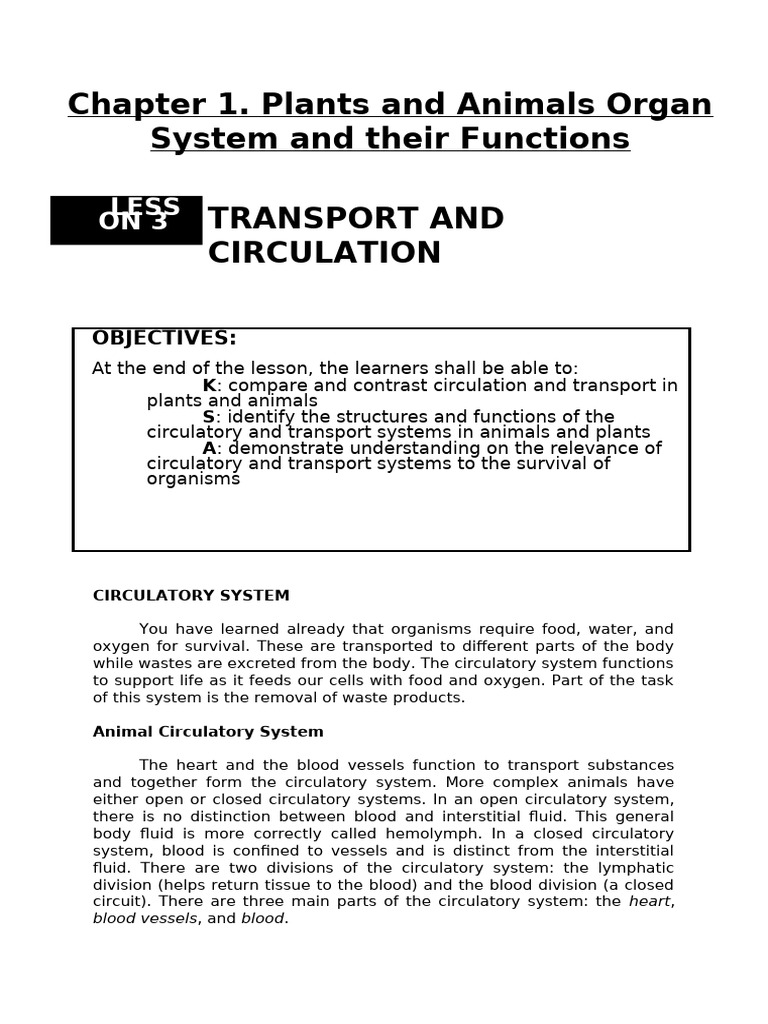 Lesson 3. Transport and Circulation | PDF | Heart Valve | Circulatory ...