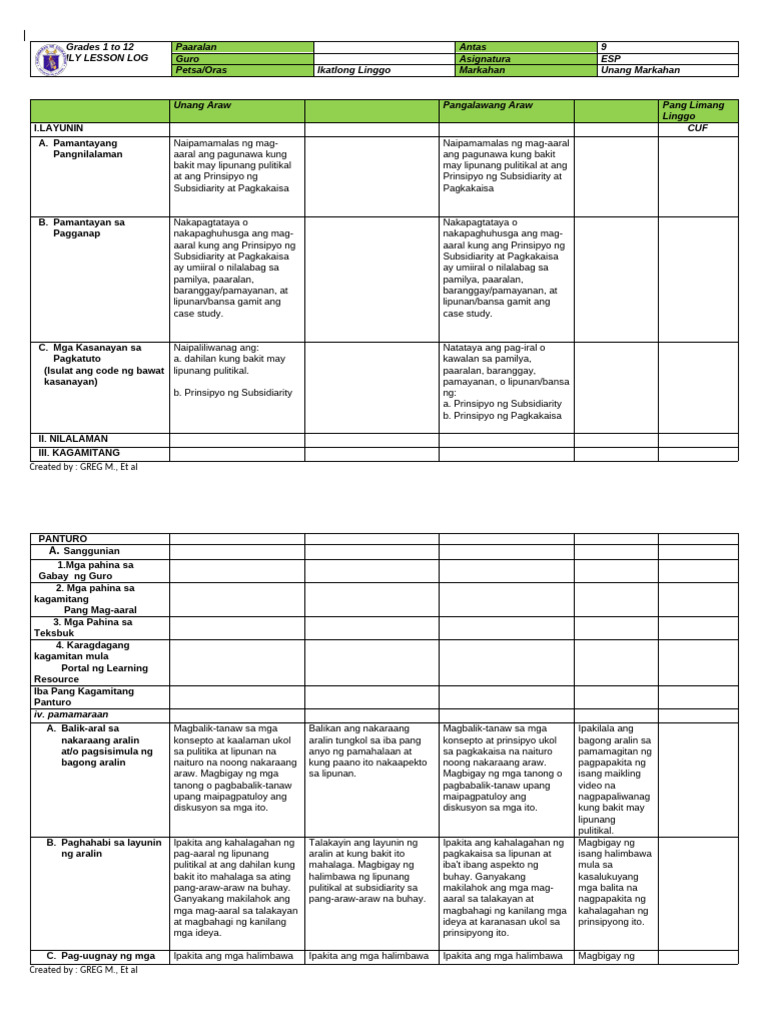 DLL Esp9 Q1 WK3 | PDF