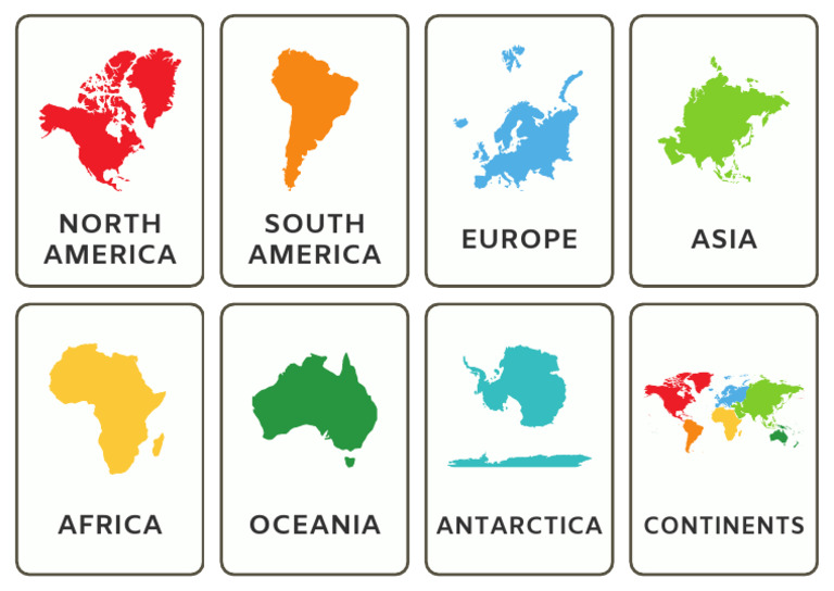 White Colorful Continents Flashcards PDF | PDF