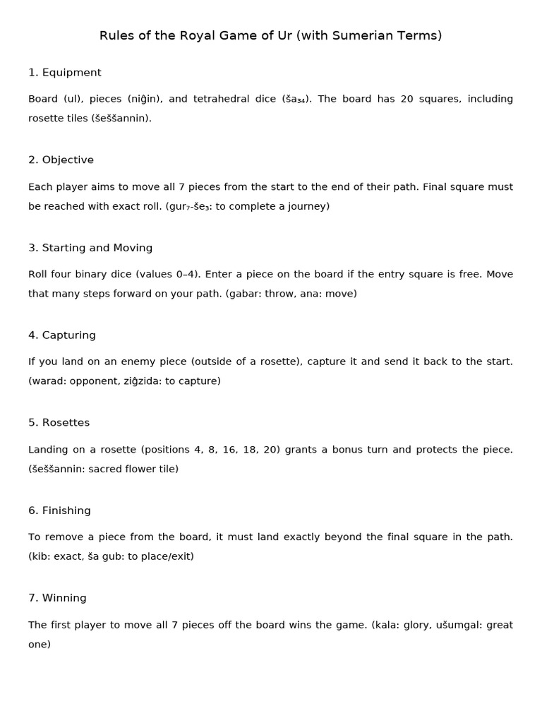 Royal Game of Ur Rules With Sumerian | PDF