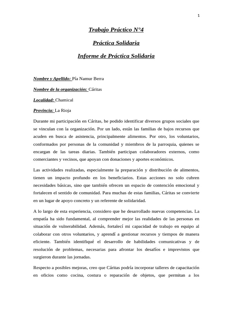 Trabajo Práctico N4 Practica Solidaria | PDF