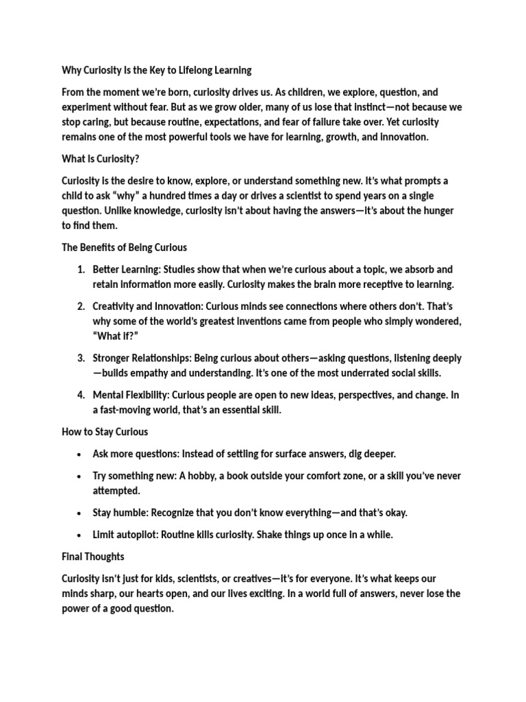 Why Curiosity Is The Key To Lifelong Learning | PDF