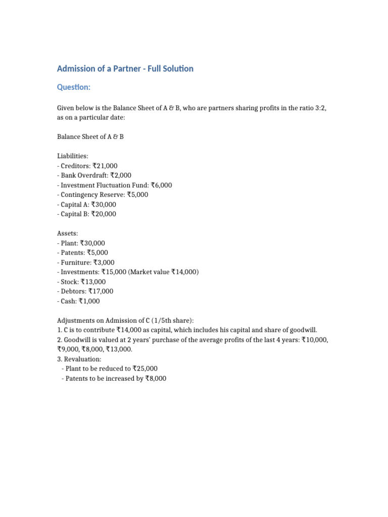 Admission of Partner A B C Question | PDF