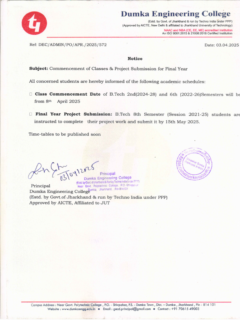572 - Notice For Commencement of Classes Even Sem | PDF