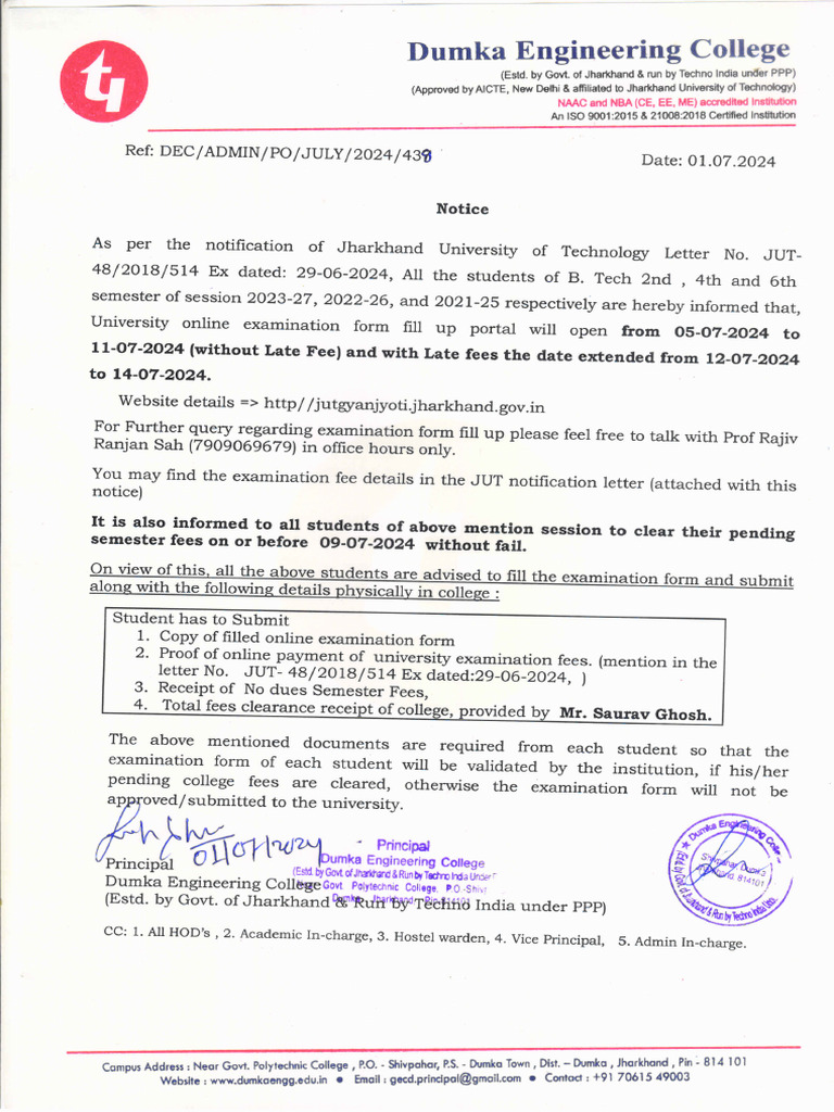 438_Even Sem Form Fillup Notice 2024 | PDF