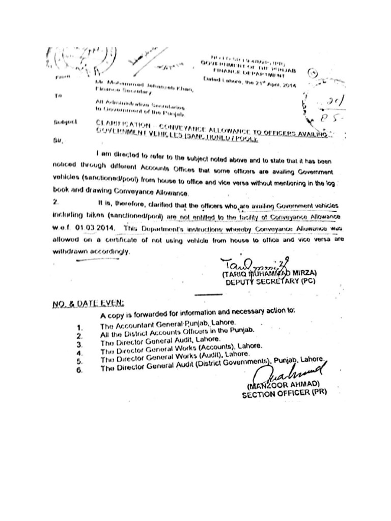 Conveyance Allowance On Availing Govt Vehicle | PDF