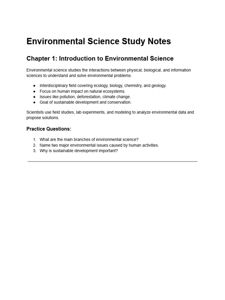 Environmental Science Study Notes | PDF