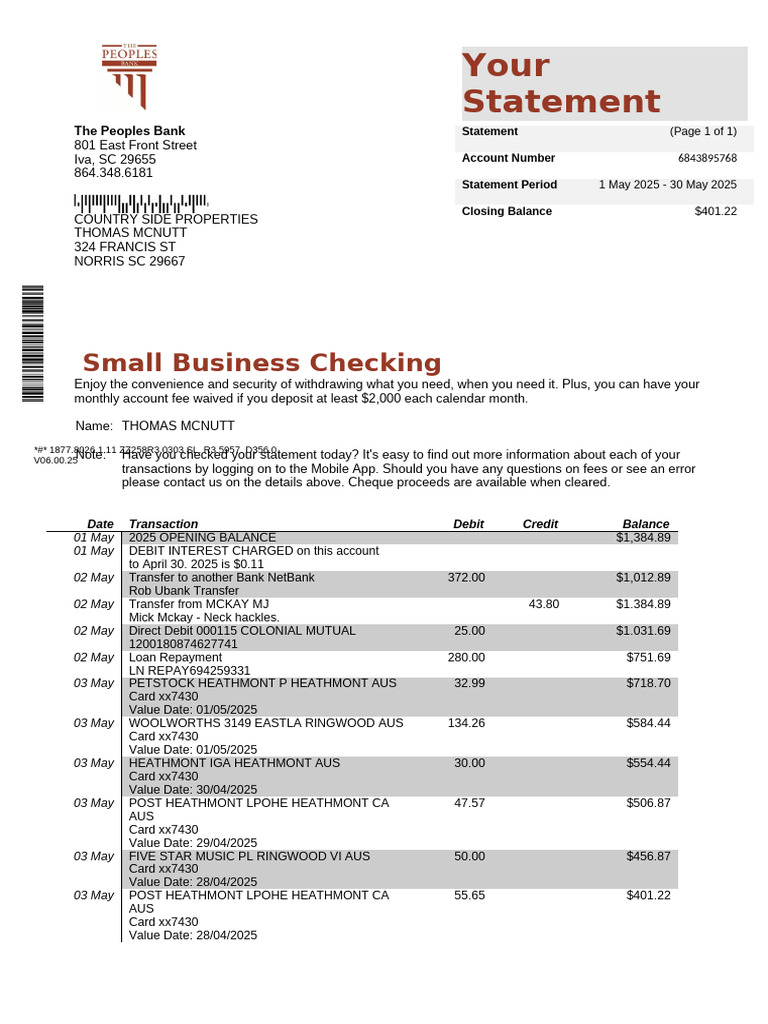 Commonweath Bank Statement | PDF | Banks | Debit Card