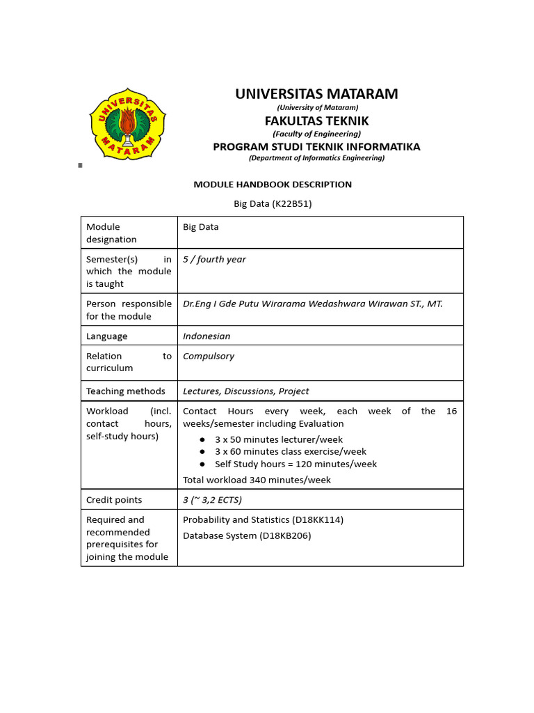 Module Handbook Bigdata | PDF | Big Data | Data
