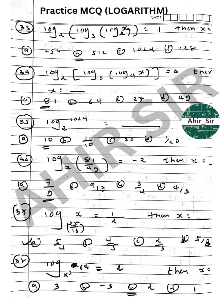 Practice MCQ-2 (Logarithm) | PDF