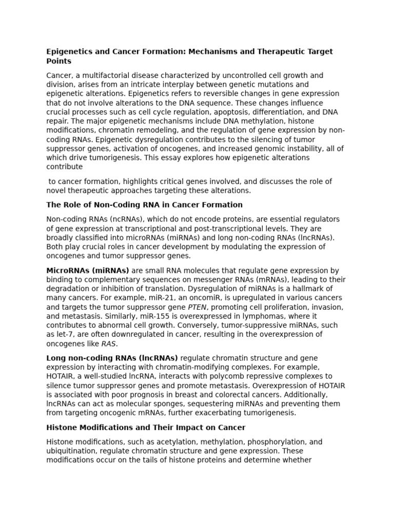 How Cancers Are Being Formed Epigenetically - Genetic Continuity Essay ...