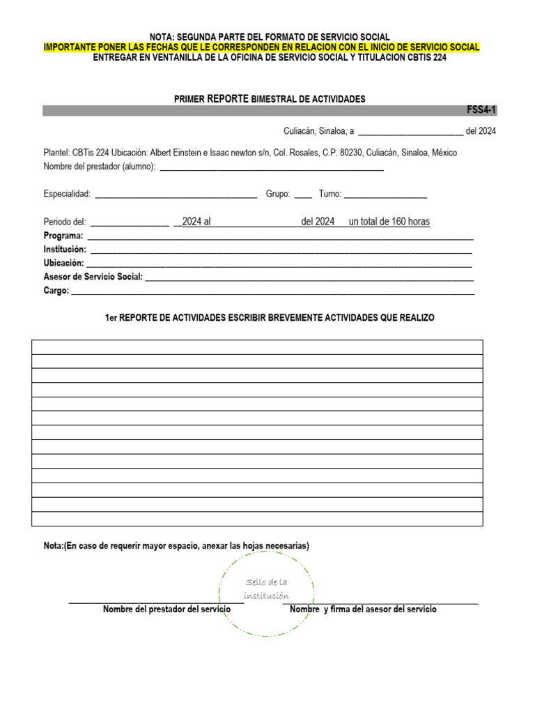 2da Parte Servicio Social Cbtis 224 - Generacion 2022 - 2025 | PDF