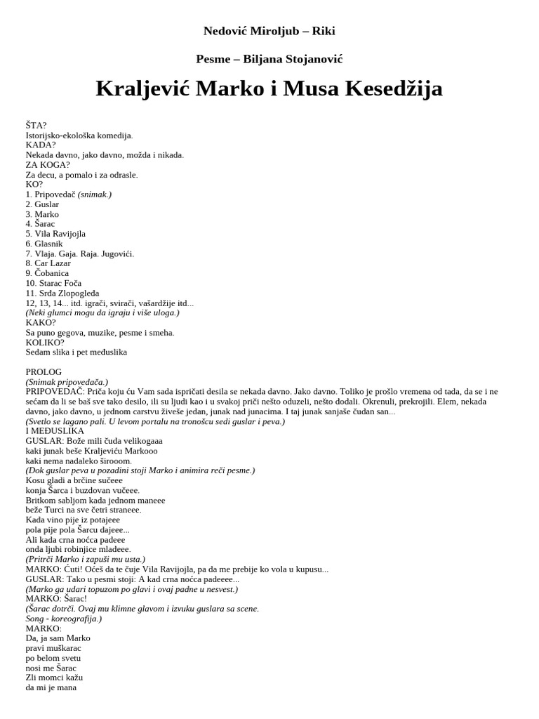 Miroljub Nedovic - Kraljevic Marko I Musa Kesedzija | PDF
