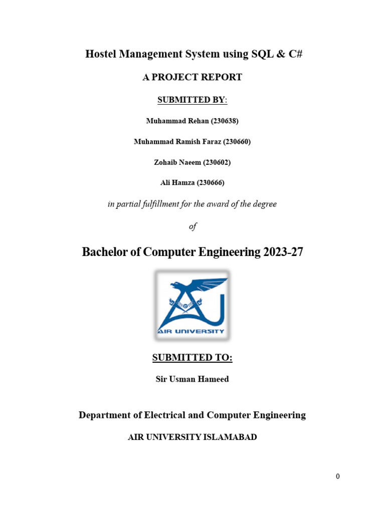 Hostel - Management - System - Using - SQL PROJECT REPORT | PDF ...