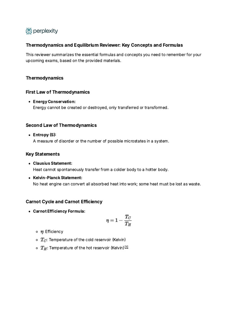 Thermodynamics and Equilibrium Reviewer - Key Conce | PDF | Entropy ...