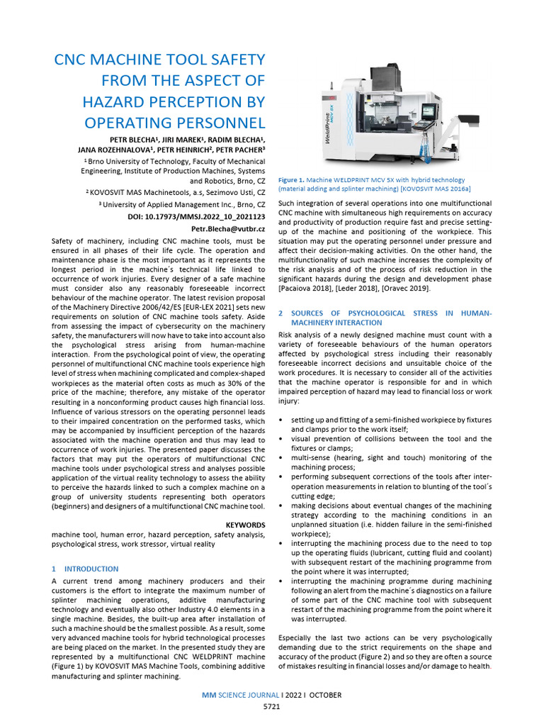CNC Machine Tool Safety From The Aspect of Hazard Perception | PDF ...