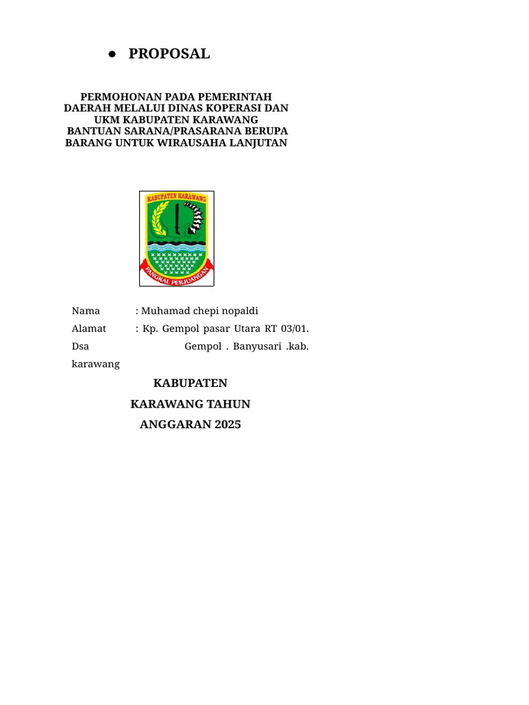 Proposal Bantuan UMKM Karawang 2025 | PDF