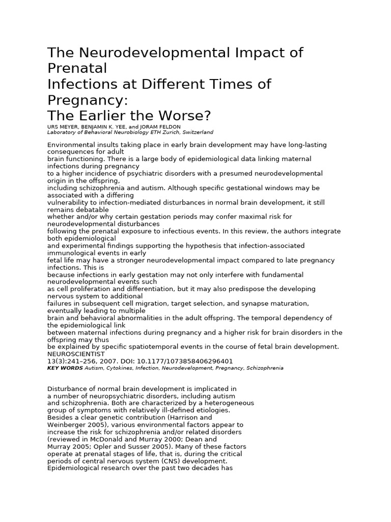 The Neurodevelopmental Impact of Prenatal | PDF | Prenatal Development | Cytokine