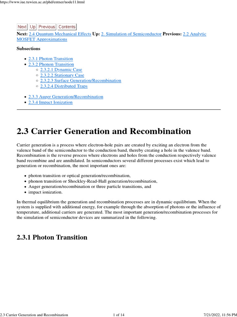 2.3 Carrier Generation and Recombination | PDF | Electron Hole ...