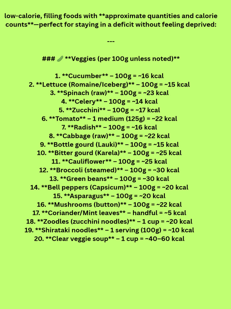 Low-Calorie Filling Foods List | PDF