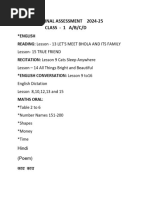 Class 1 Annual Exam Syllabus 2024-25 | PDF