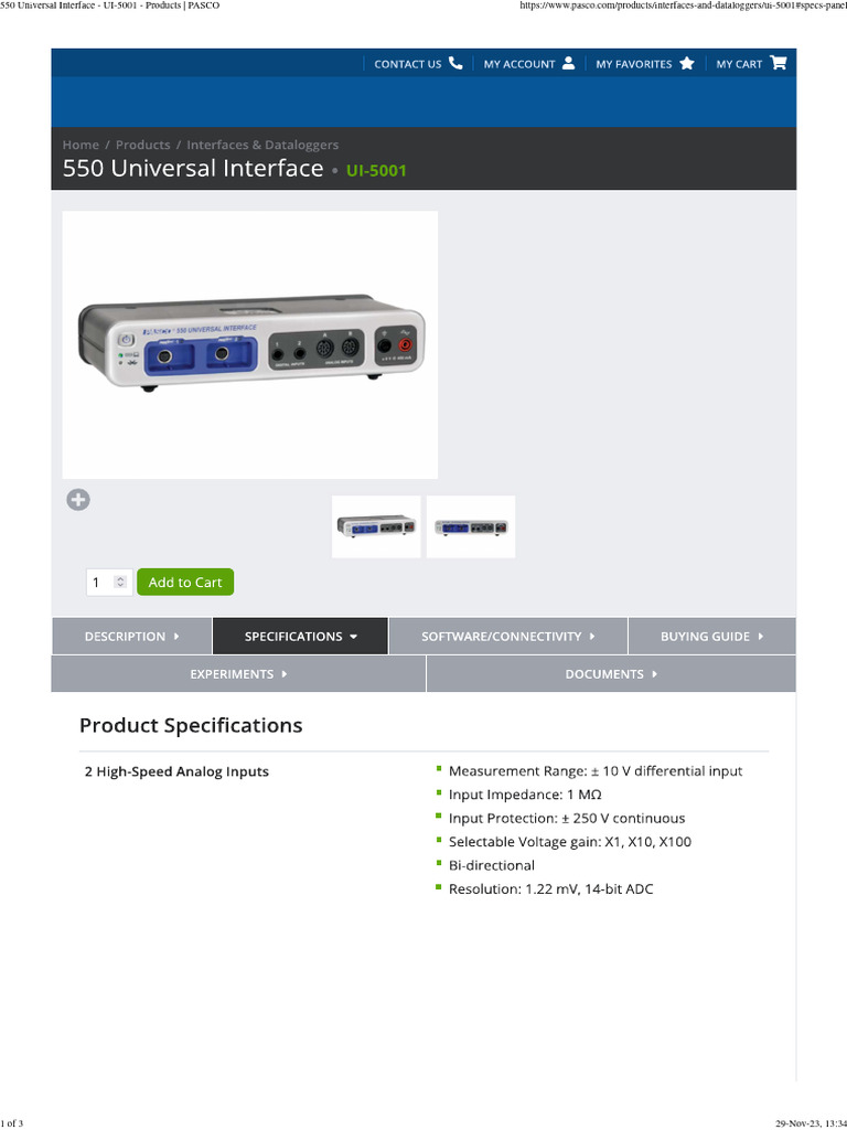 550 Universal Interface - UI-5001 - Products _ PASCO | PDF