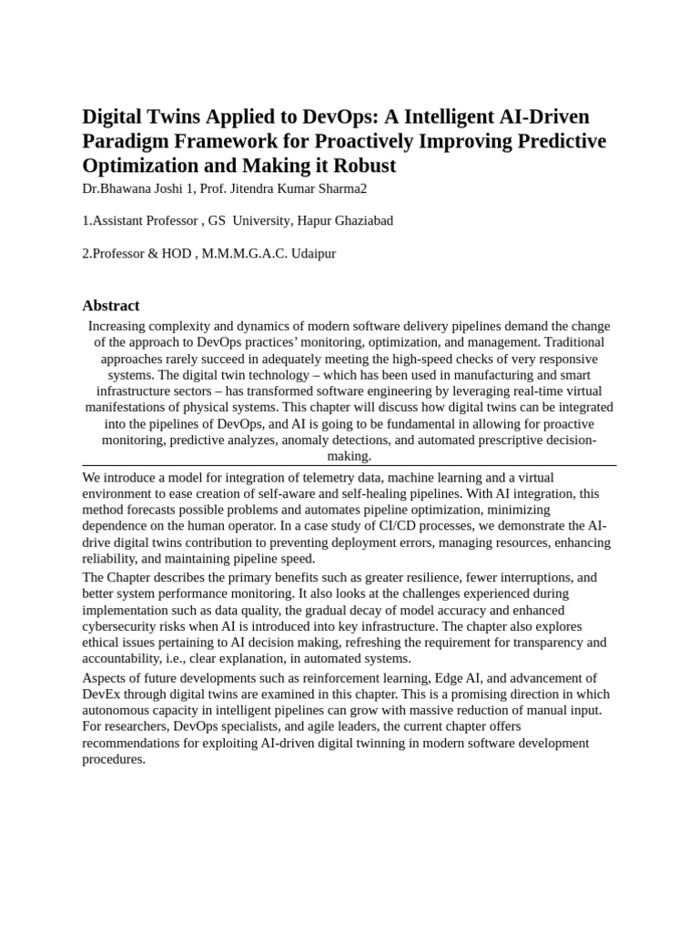 Digital Twins Applied To DevOps - DR Bhawana Joshi | PDF | Artificial Intelligence ...