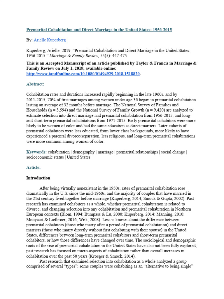A Kuperberg Premarital 2019 | PDF | Cohabitation | Marriage