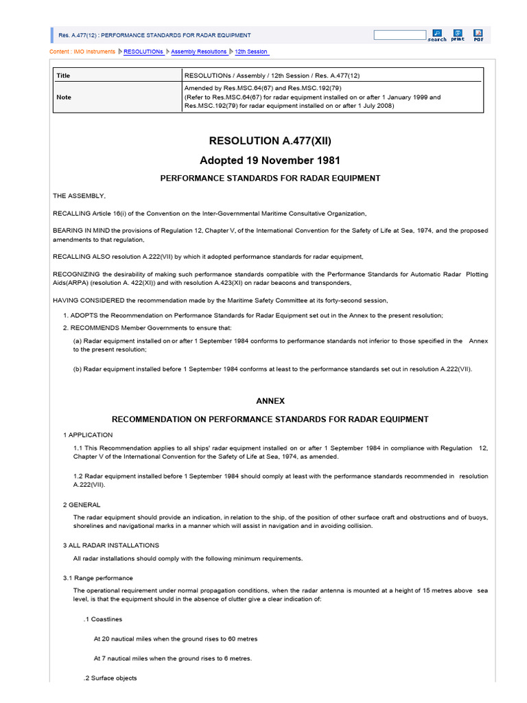 Radar Equipment Performance Standards | PDF | Compass | Radar