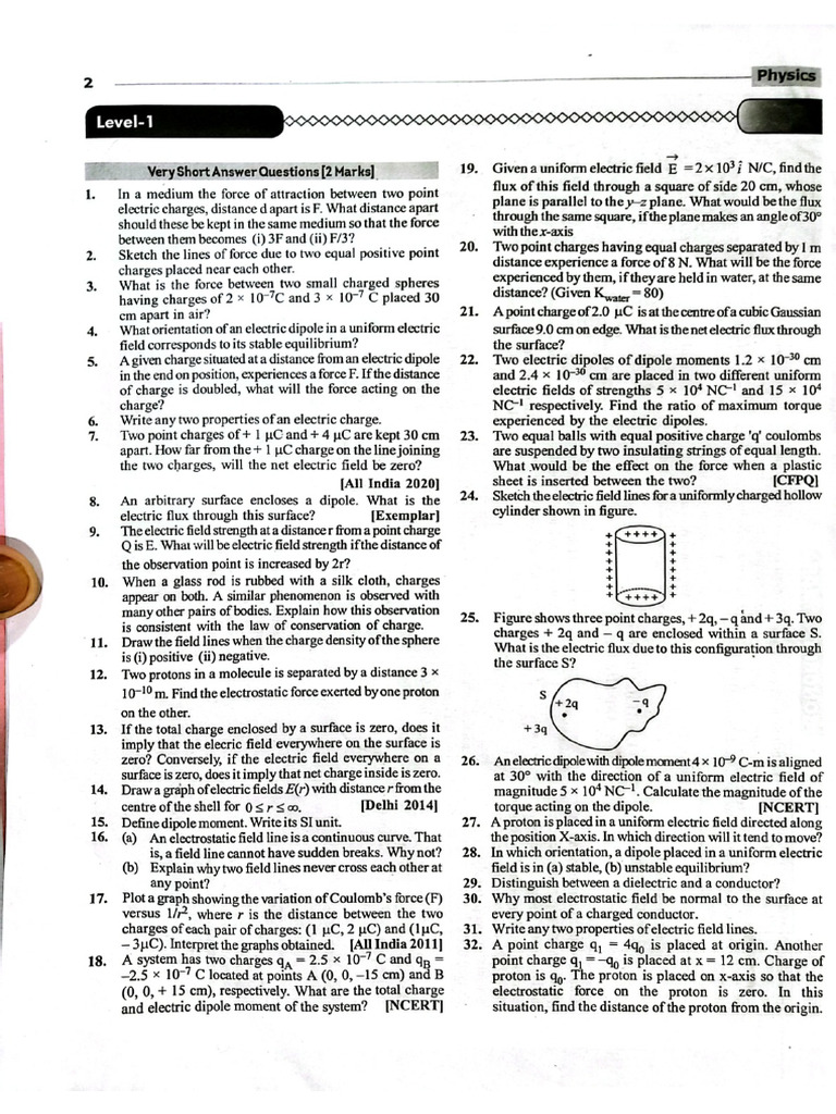 Electric Charges and Fields Practice Questions For Board Exams | PDF
