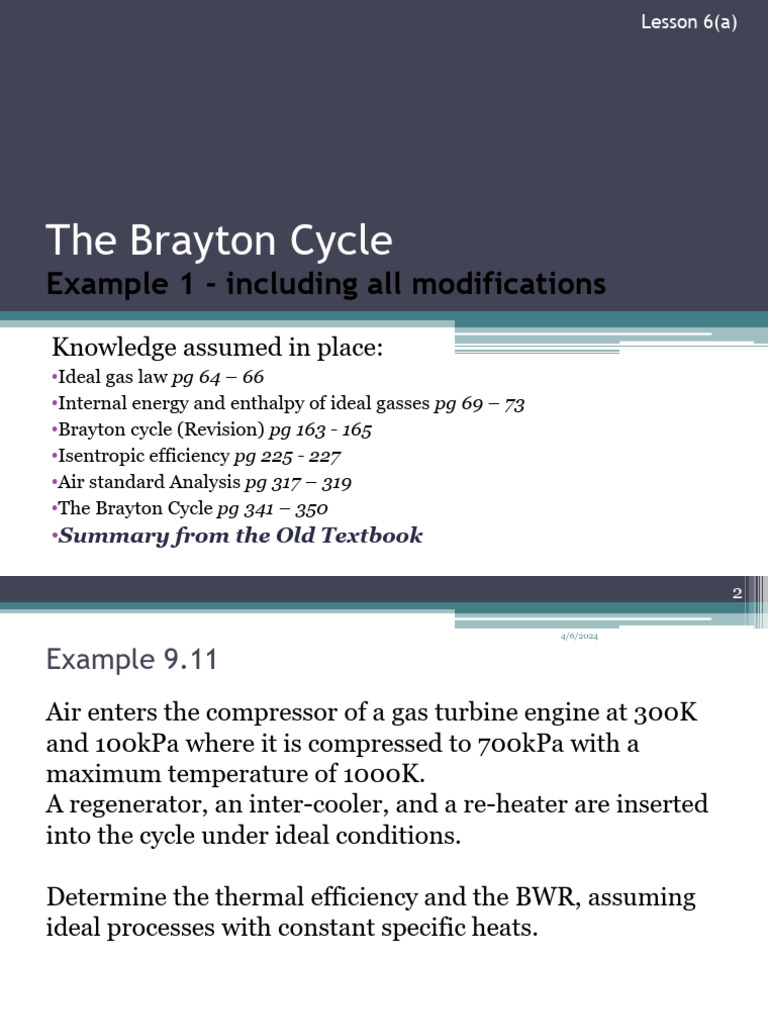 Lesson 6a LU2 Slides Example The Brayton Cycle With All Modifications ...