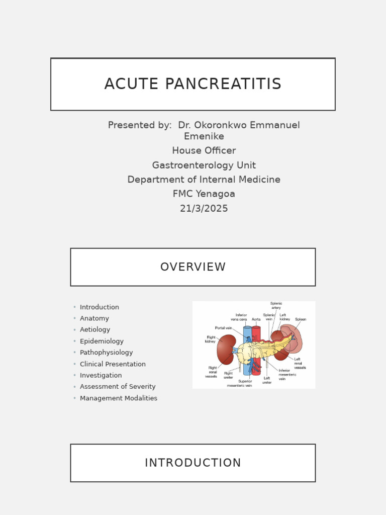 Acute Pancreatitis Overview and Management | PDF | Pancreas | Diseases ...