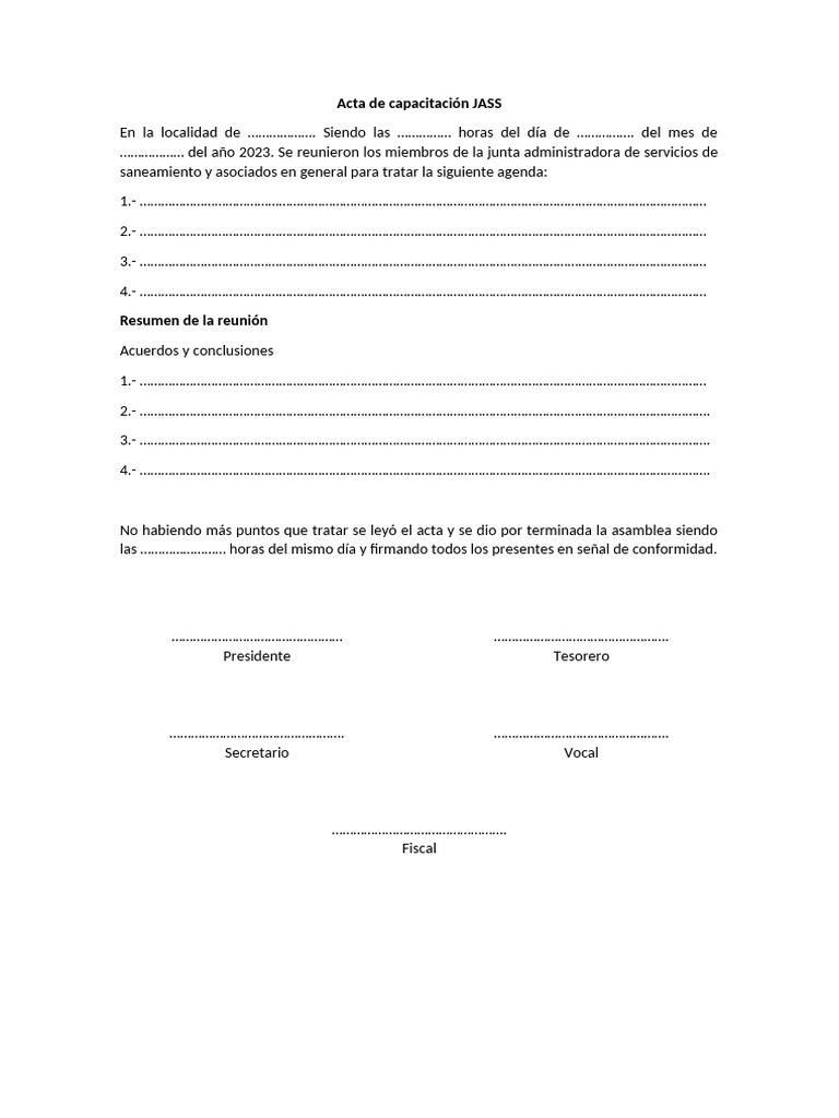 Acta de Capacitación JASS | PDF