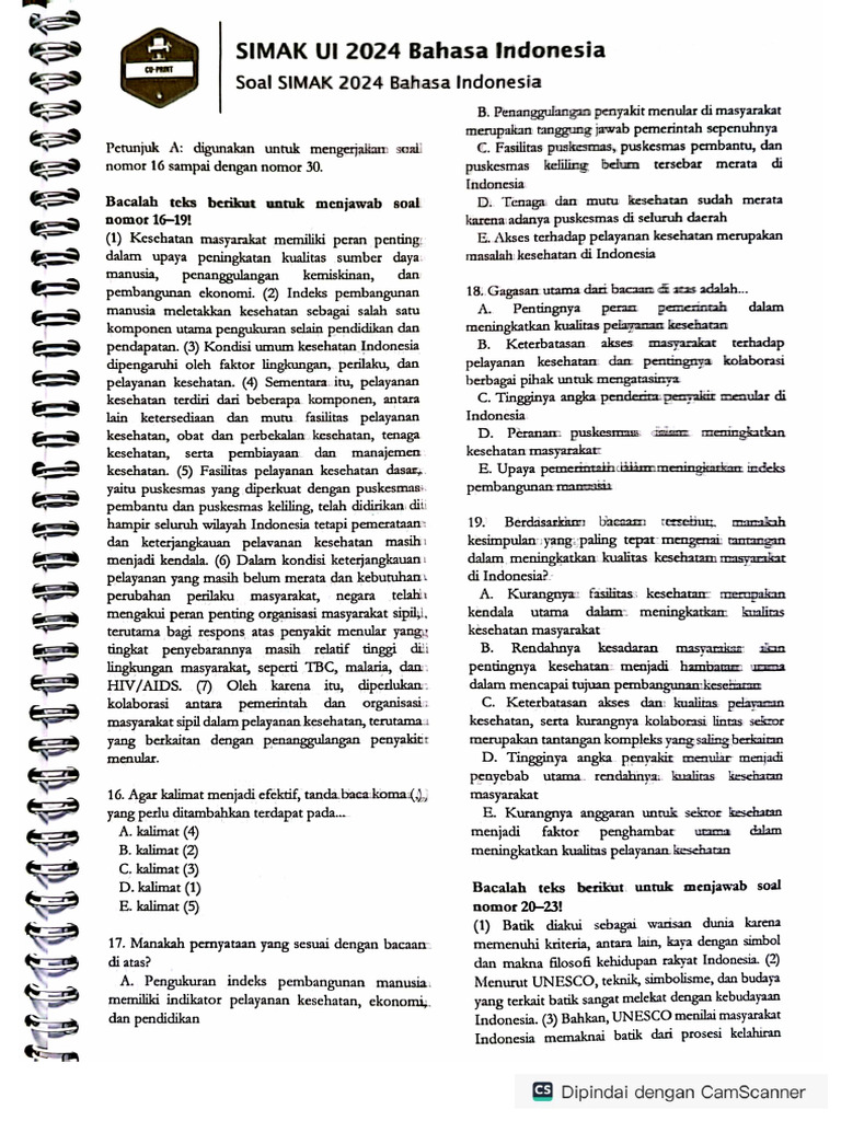 Bahasa Indonesia - SIMAK 2024 | PDF