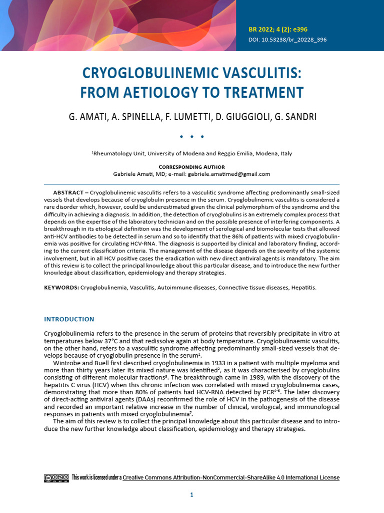 Cryoglobulinemic Vasculitis | PDF | Immune System | Diseases And Disorders