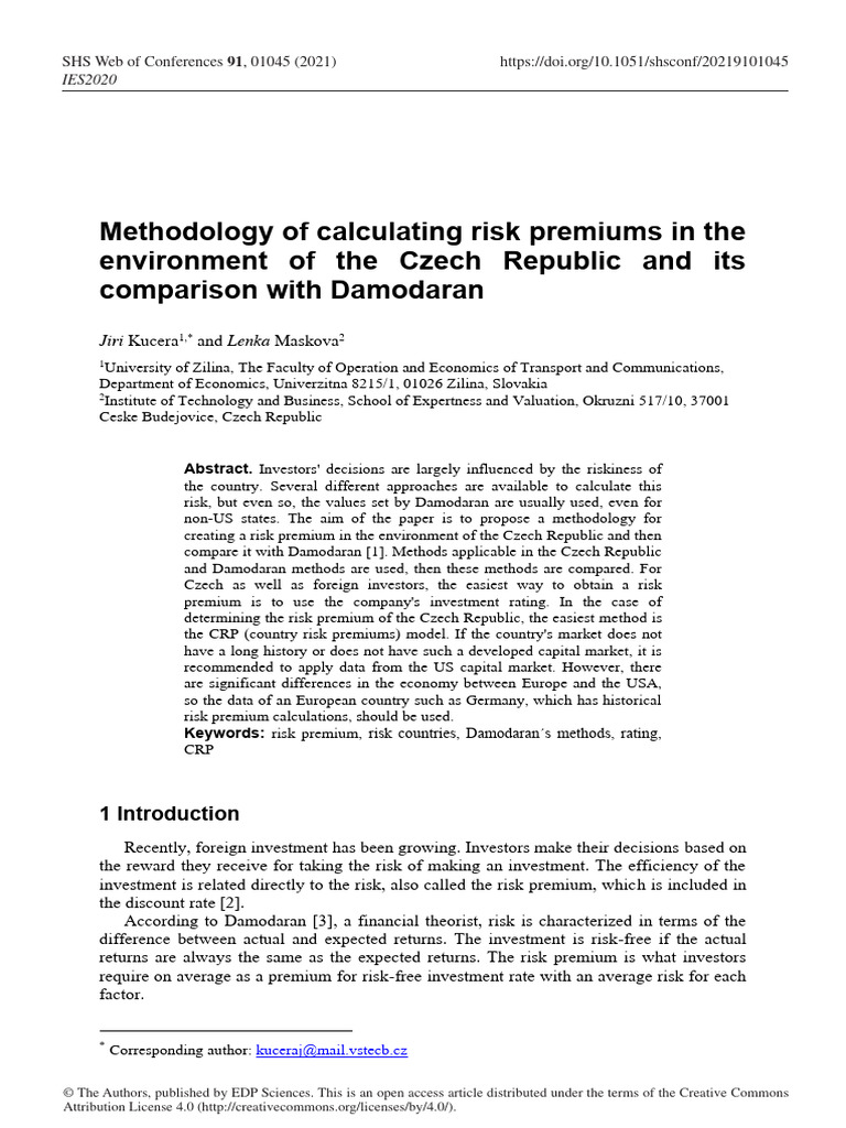Czech Risk Premium Calculation Method | PDF | Financial Risk | Risk Premium