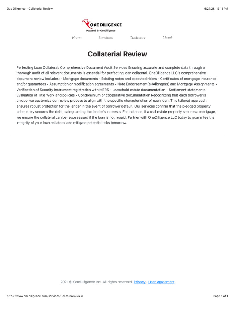 Due Diligence - Colleterial Review | PDF