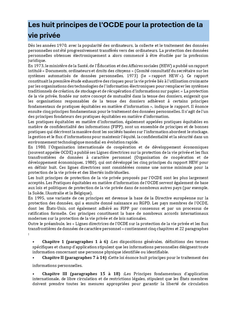 03 - Les Huit Principes de l'OCDE Pour La Protection de La Vie Privée ...