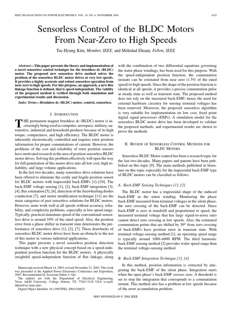 Sensorless Control for BLDC Motors | PDF | Electric Motor | Inductance