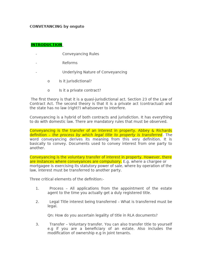 CONVEYANCING by ONGUTO | PDF | Conveyancing | Covenant (Law)