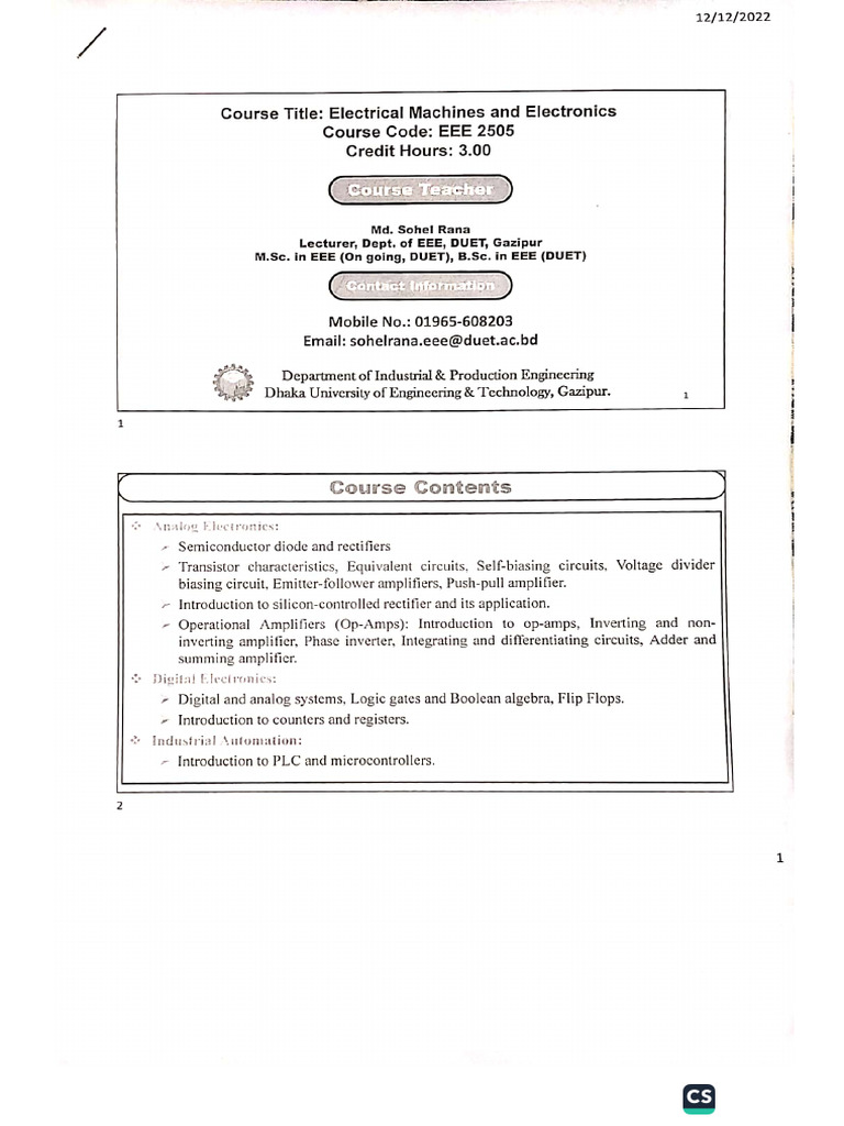 EEE 2505 Sohel Sir Lect01 | PDF