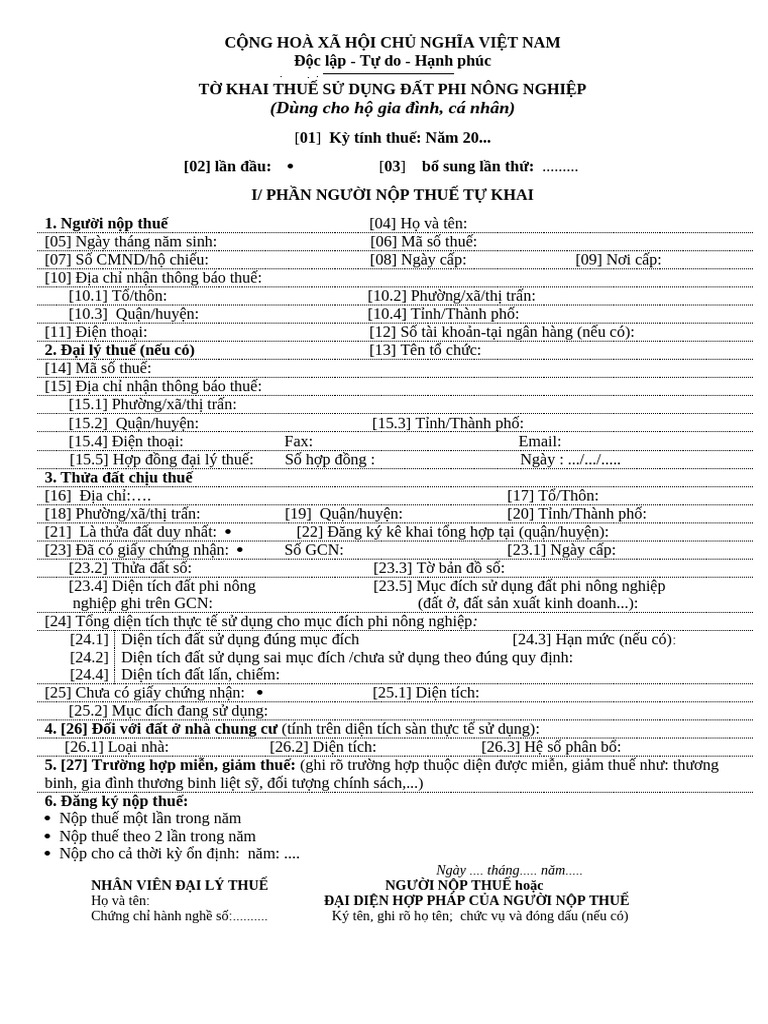 To Khai Thue Su Dung Dat Phi Nong Nghiep | PDF