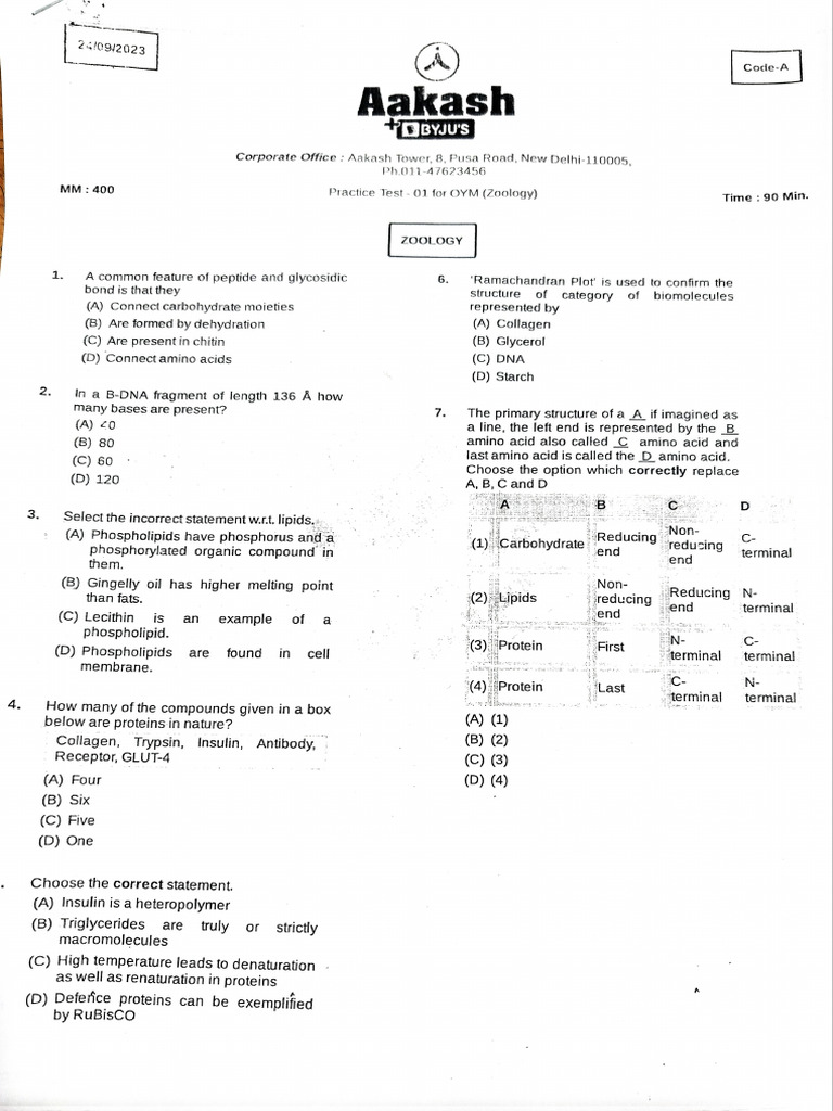 Zoology Practice Questions | PDF