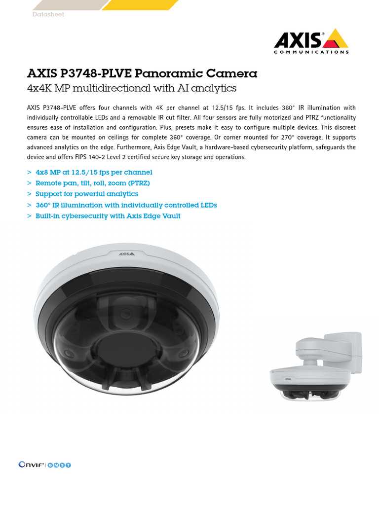 AXIS P3748-PLVE Panoramic Camera Datasheet | PDF | Pixel | Camera
