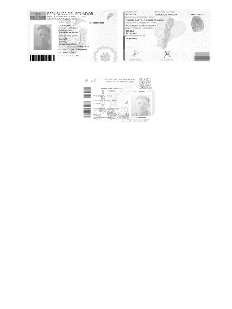 Cedula Torres Vera Christian Yampier | PDF