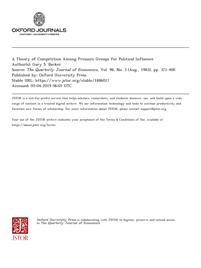Competition Among Political Pressure Groups | PDF | Subsidy | Taxes