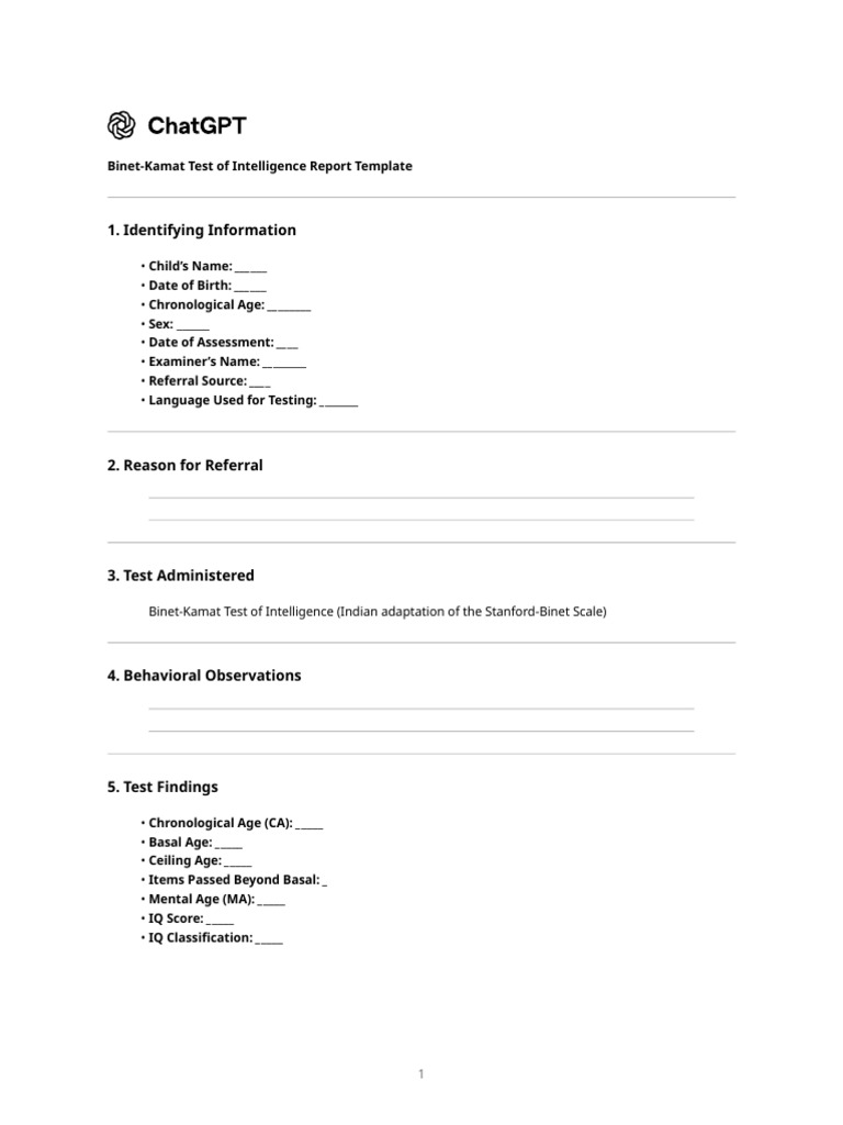 Binet Kamat Report Template | PDF