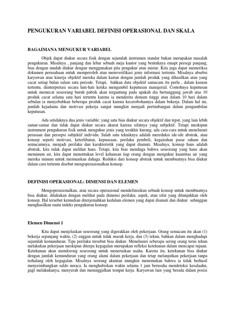 Pengukuran Variabel Definisi Operasional Dan Skala | PDF | Karier ...
